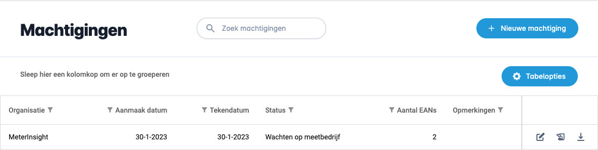 Machtigingen | MeterInsight
